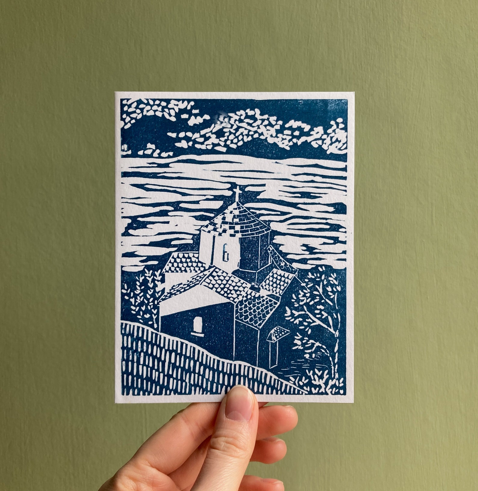 Skopelos Lino Handprinted Card, Greek Island Greetings Card - Etsy