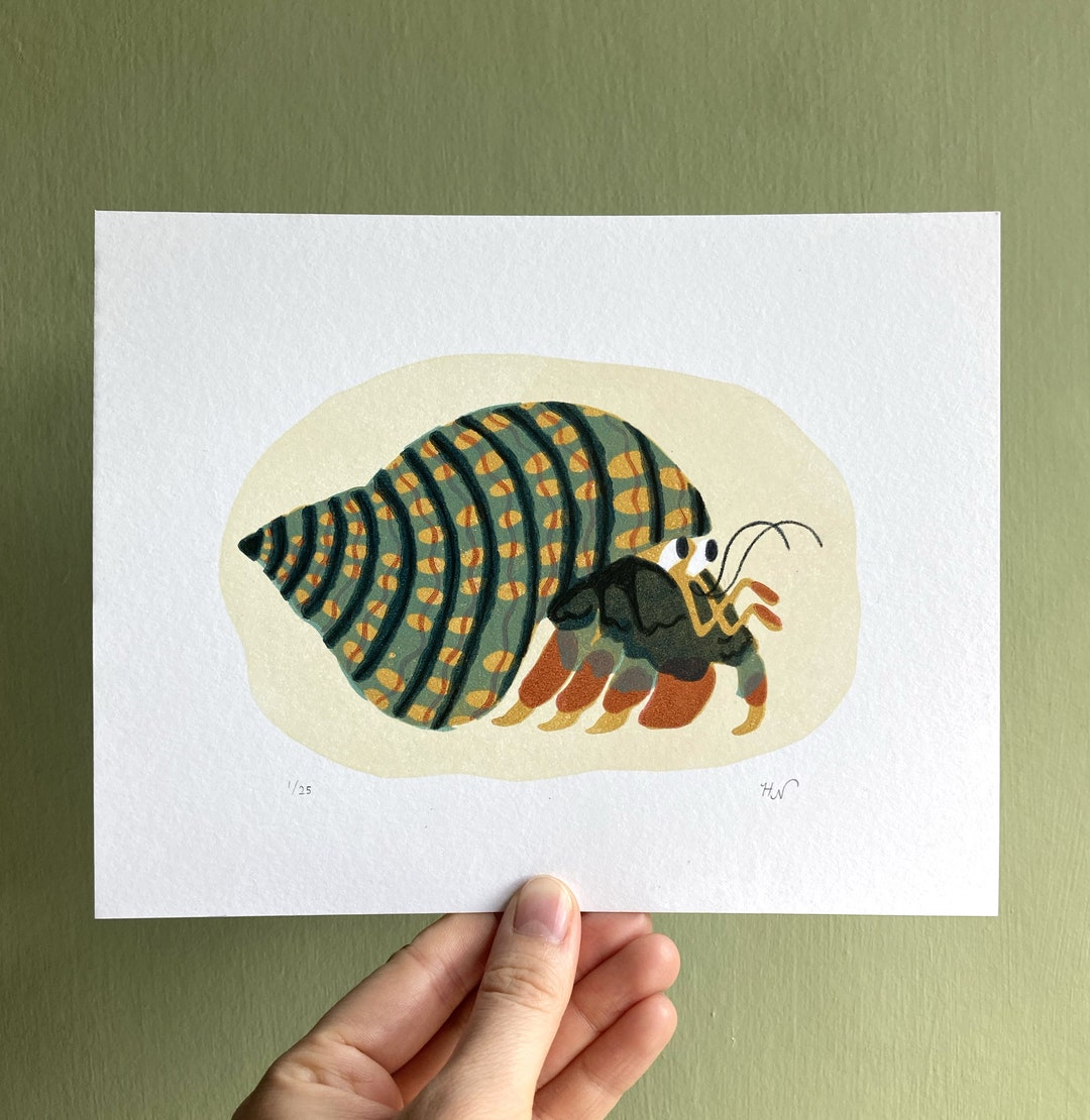 Hermit Crab Linocut Print - Etsy
