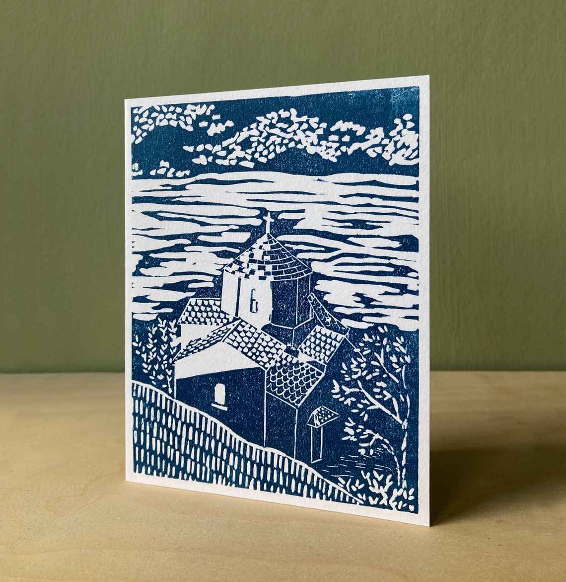 Skopelos Lino Handprinted Card, Greek Island Greetings Card - Etsy