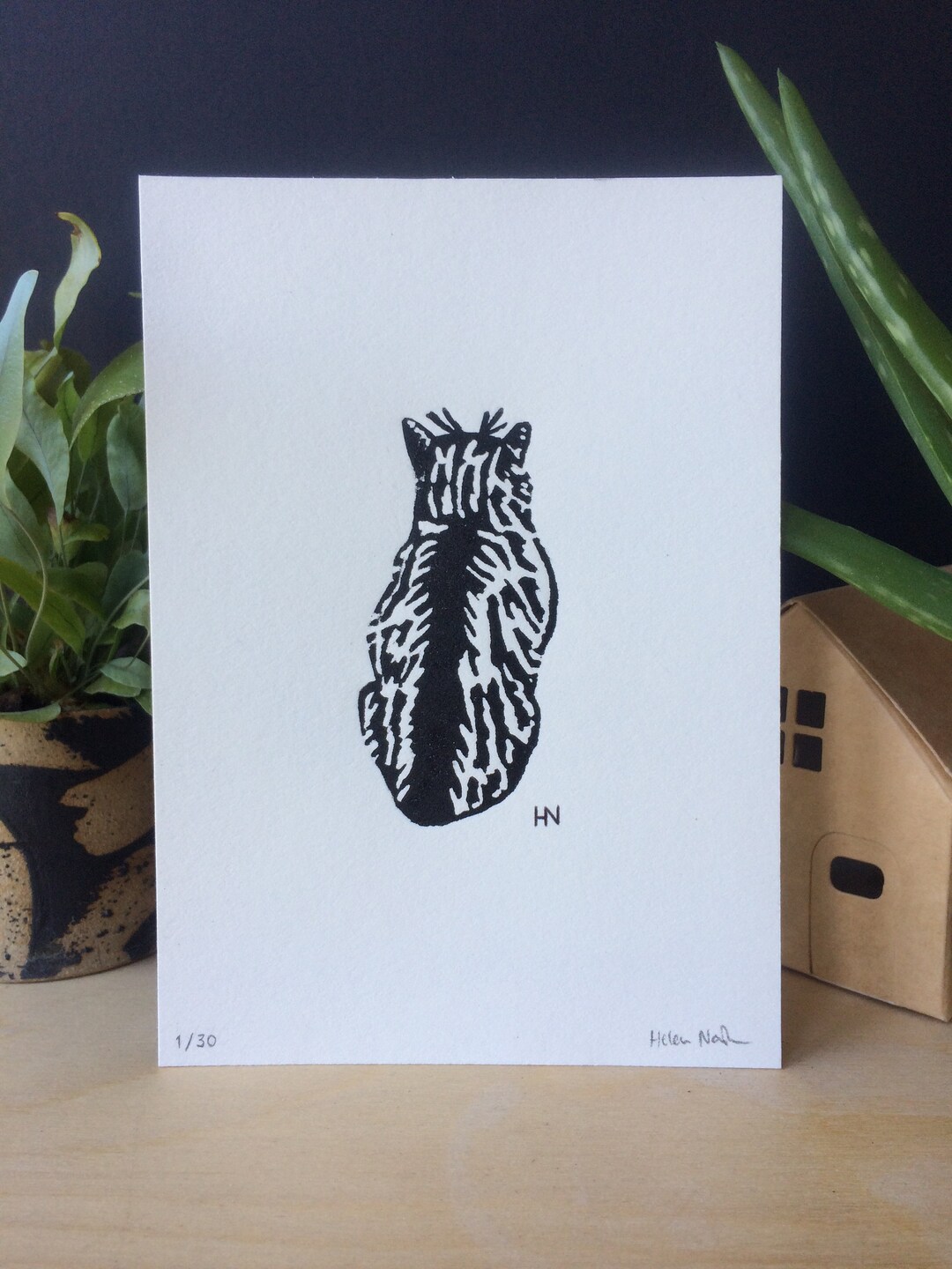 Linocut Cat Print - Etsy