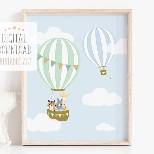 Hot Air Balloon Nursery Wall Art Cute Animals Printable - Etsy