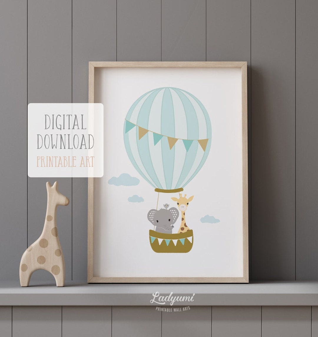 Hot Air Balloon Nursery Wall Art - Printable Nursery Animal Decor ...
