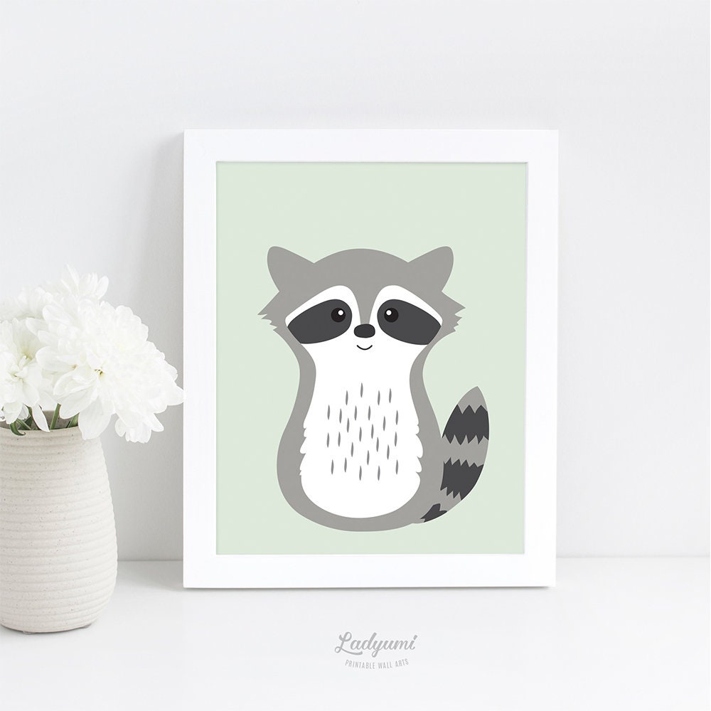 Raccoon Print Printable Art Woodland Nursery Nursery Wall | Etsy