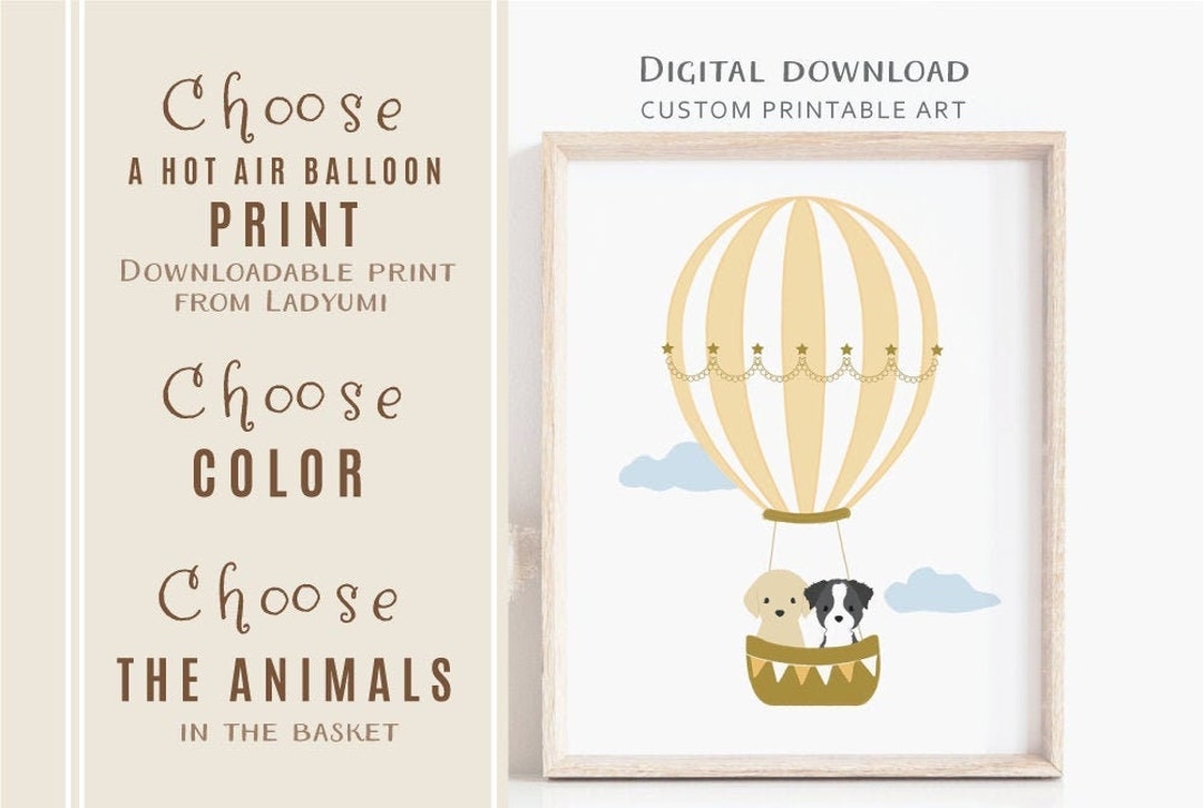Hot Air Balloon Dog Print Custom Kids Wall Art Nursery Decor - Etsy