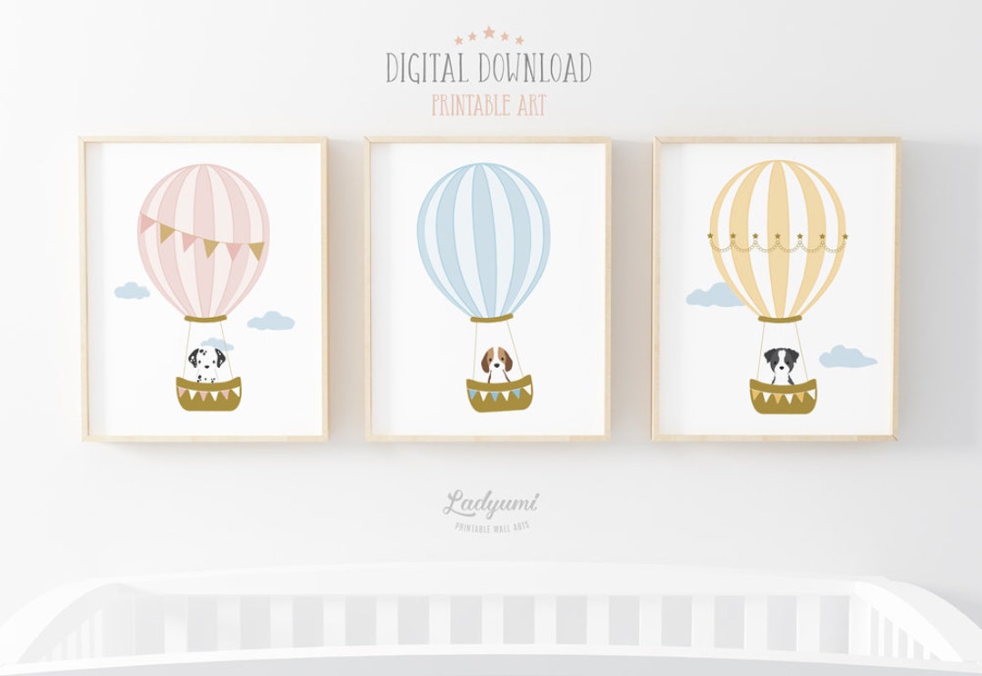 Hot Air Balloon Dog Nursery Art Prints (digital Download) - Etsy