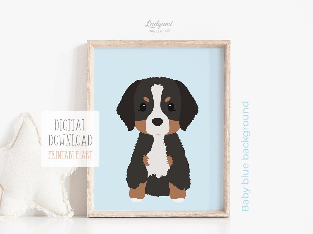 Bernese Mountain Dog Print, Dog Themed Nursery, Printable Digital Download, Kids Wall Art, Puppy ...