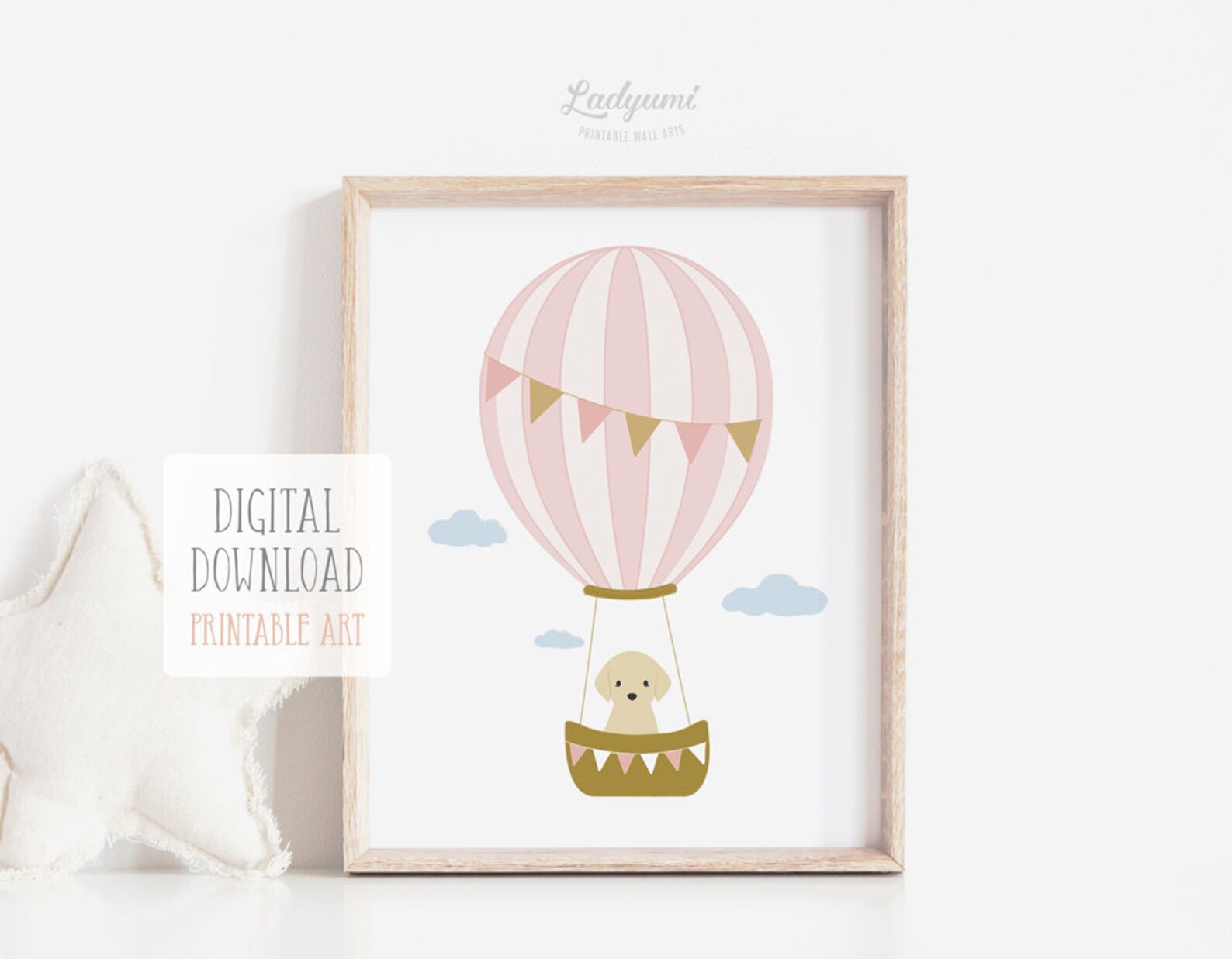 Nursery Wall Art Hot Air Balloon Dog Prints Printable Kids - Etsy