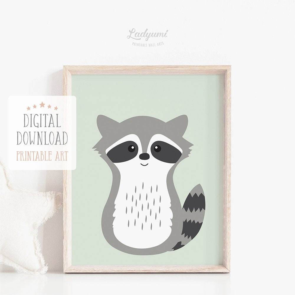 Raccoon Print Printable Art Woodland Nursery Nursery Wall | Etsy