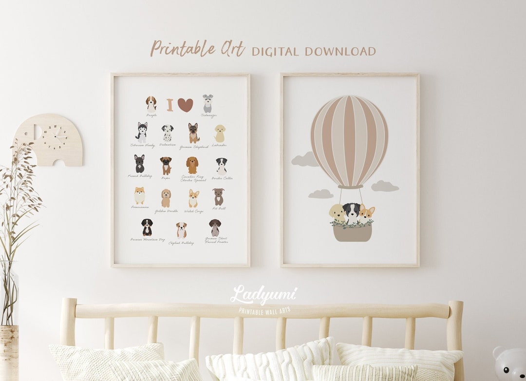 Dog Breed & Hot Air Balloon Prints: Neutral Nursery Art (set of 2 ...