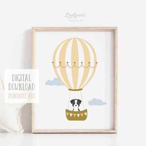 Nursery Wall Art, Hot Air Balloon Dog Prints, Printable Kids Art ...