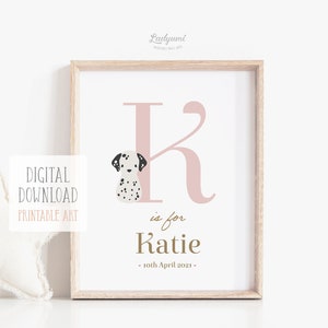 Initial Name Print, Dog Art for Nursery, Personalized Baby Gift, Letter ...