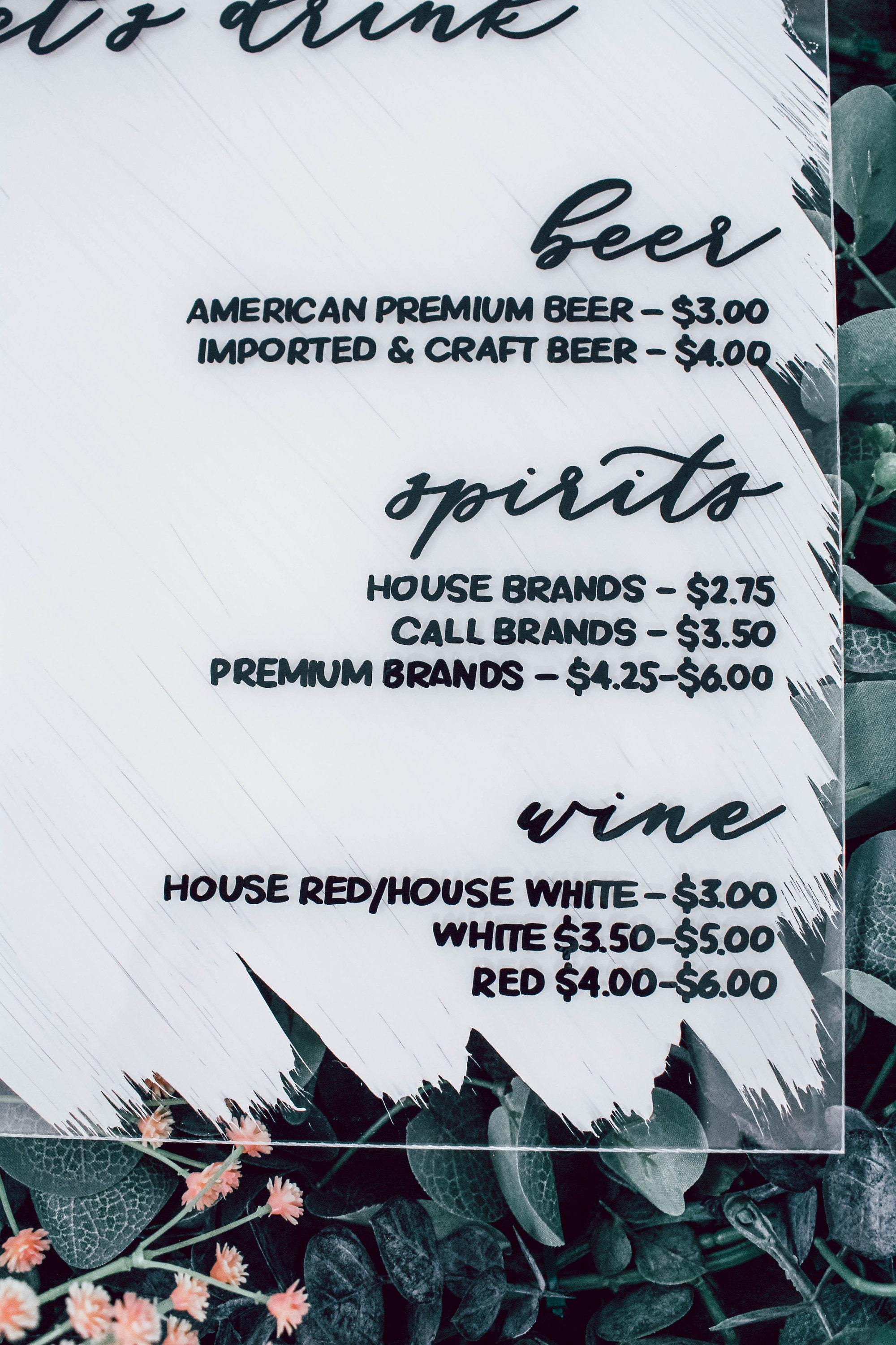 Acrylic Bar Menu Sign Wedding Bar Menu Bar Menu - Etsy