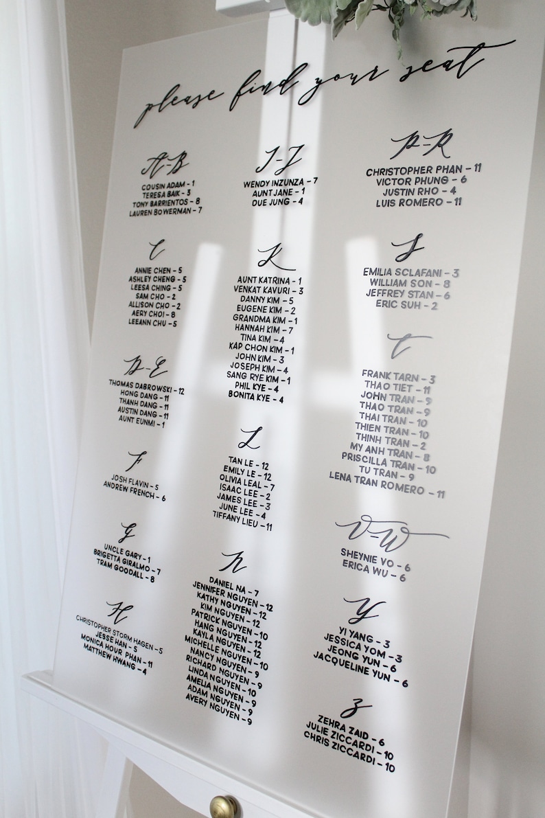 Frosted Acrylic Seating Chart Acrylic Seating Chart - Etsy