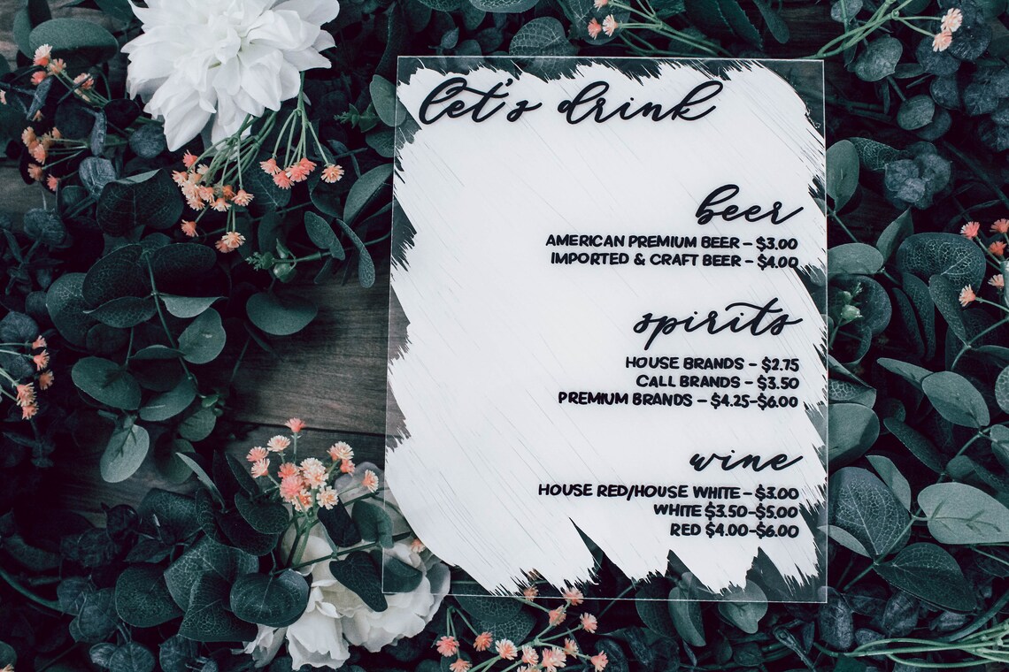 Acrylic Bar Menu Sign Wedding Bar Menu Bar Menu - Etsy