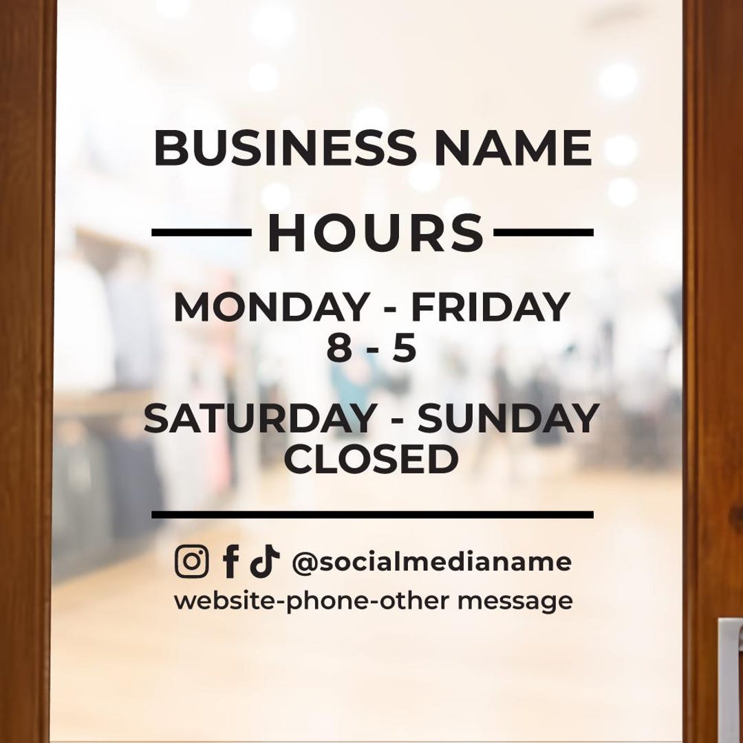 Custom Store Hours Door Sign Decal | Business Door Window Sticker - Etsy