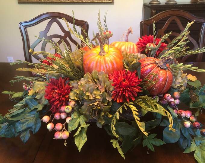 Large Fall Pumpkin Centerpiece, Fall Dining Table Arrangement, Autumn ...
