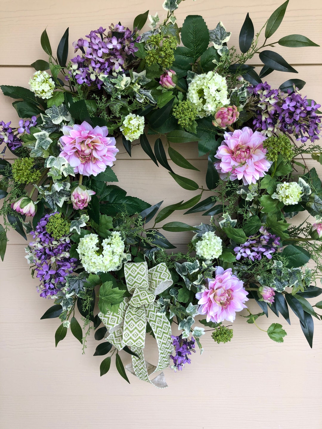 Spring-summer Wreath, Purple Lilac Wreath, Lilac Dahlia Wreath, Cottage ...