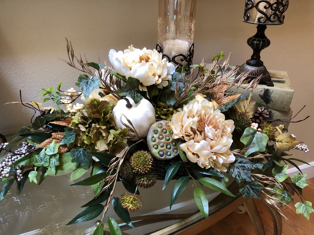 Neutral Fall Floral Arrangement, Cream Fall Arrangement, Dining Table ...