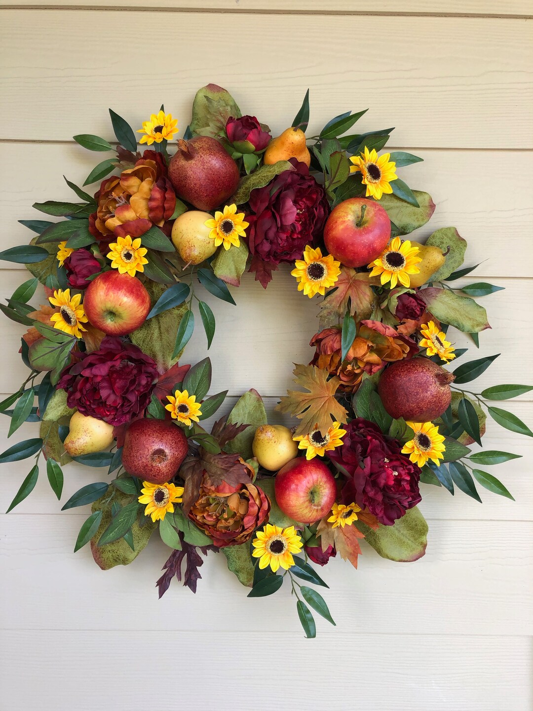 Fall Fruit &floral Wreath, 26" Autumn Door Wreath With Pomegranates ...