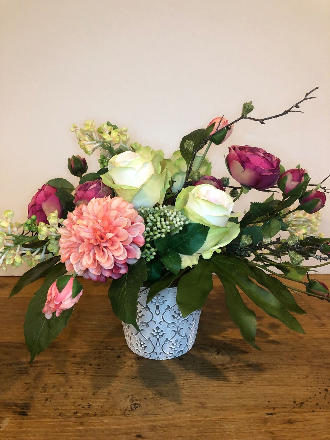 Realistic Faux Flower Arrangement, Everlasting Home Decor, Silk Floral ...