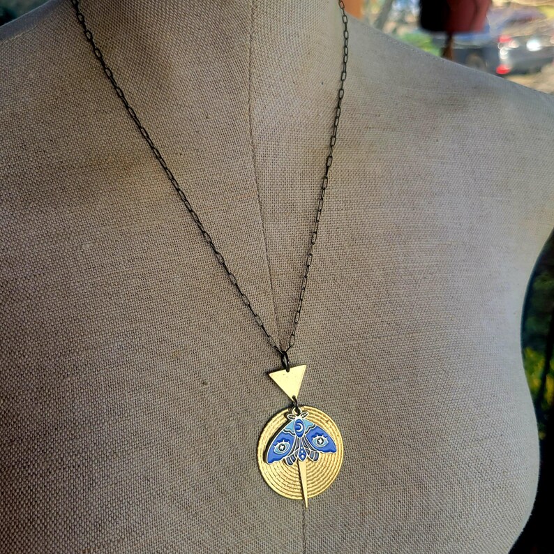 Enamel Moth Statement Necklace, Vintage Gold Brass Charm - Etsy