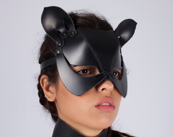Solid Black Leather Cat Mask - Etsy