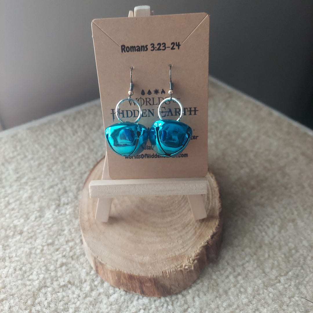 Metallic Blue and Silver Jingle Bell Earrings Dangle Drop Christmas ...