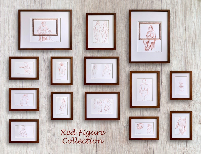 Body Collage Figure Drawing Red Sketch Life Drawing | Etsy