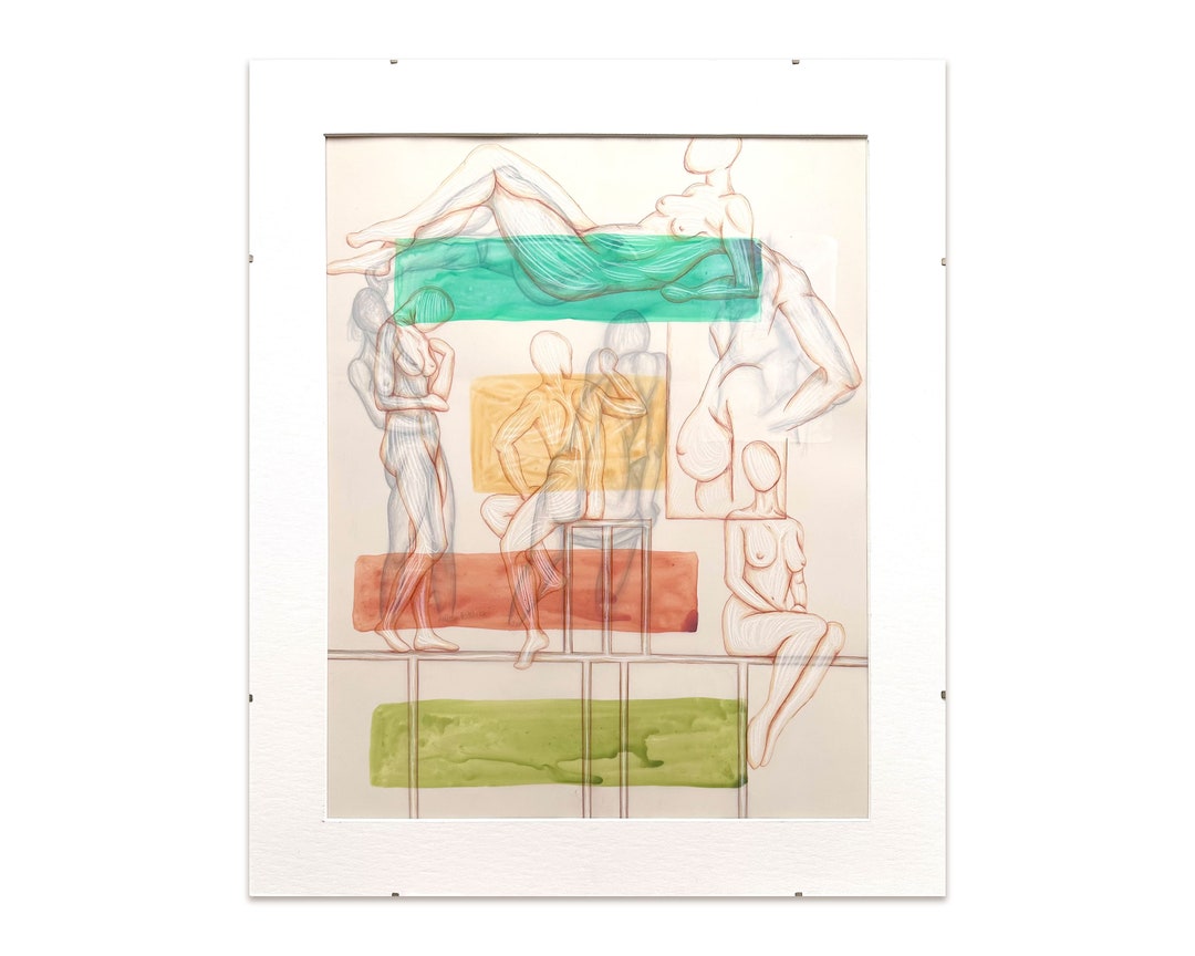 Contemplate – Pencil Figurative Drawing, Acrylic Ink Artwork, Layered ...