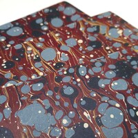 8x6.5 Antique French Marbled Paper Fragment Red Gold Blue Wave Pattern ...