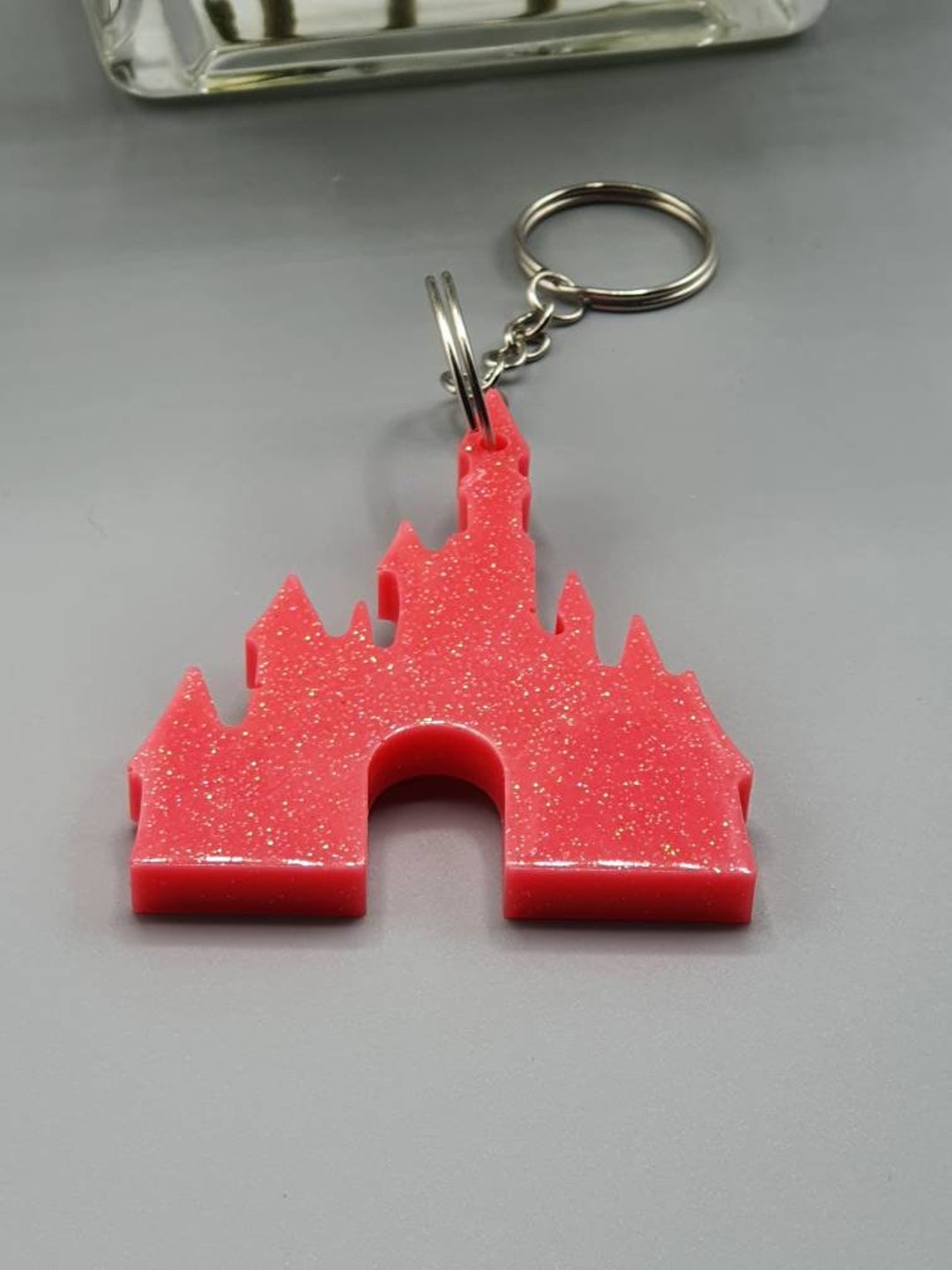 Pink and Glittery Resin Disney Castle Shapped Keyring/ Keychain ...
