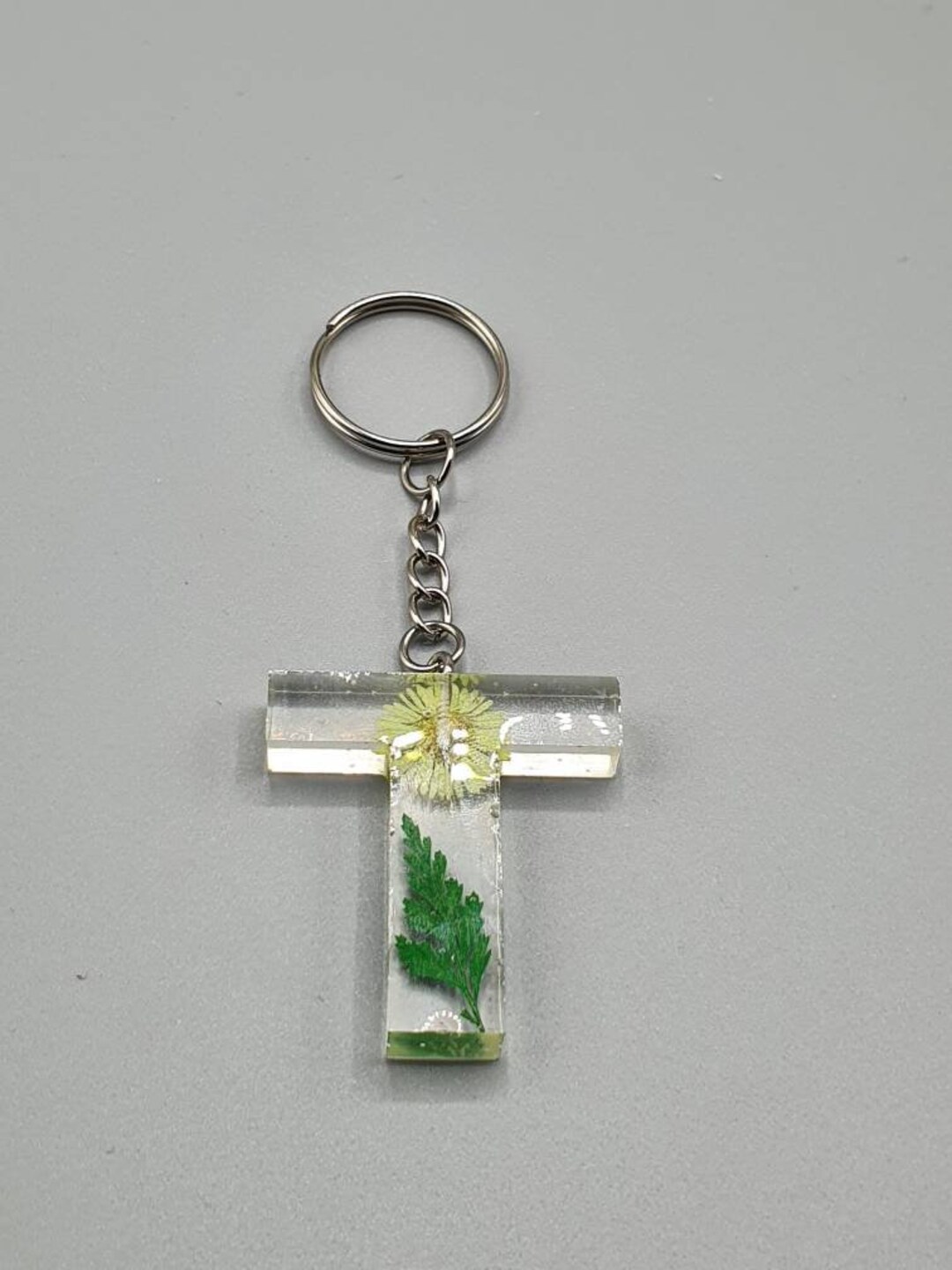 Resin Letter T Keychain/ Keyring/ Handbag Charm With Pressed Flower ...