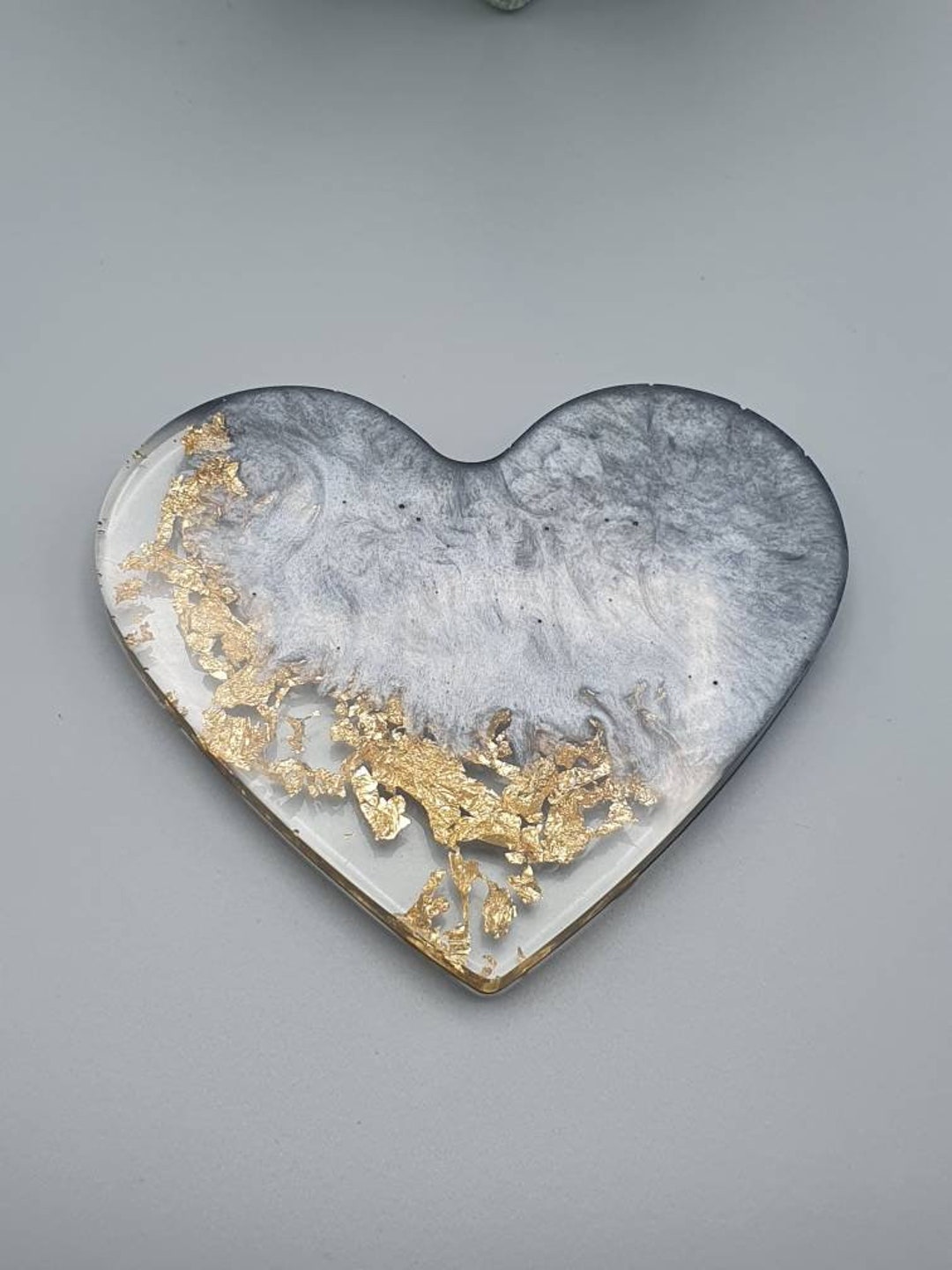 Decorative Resin Heart Shaped Tile/ Coaster With Gold Flake and Grey ...