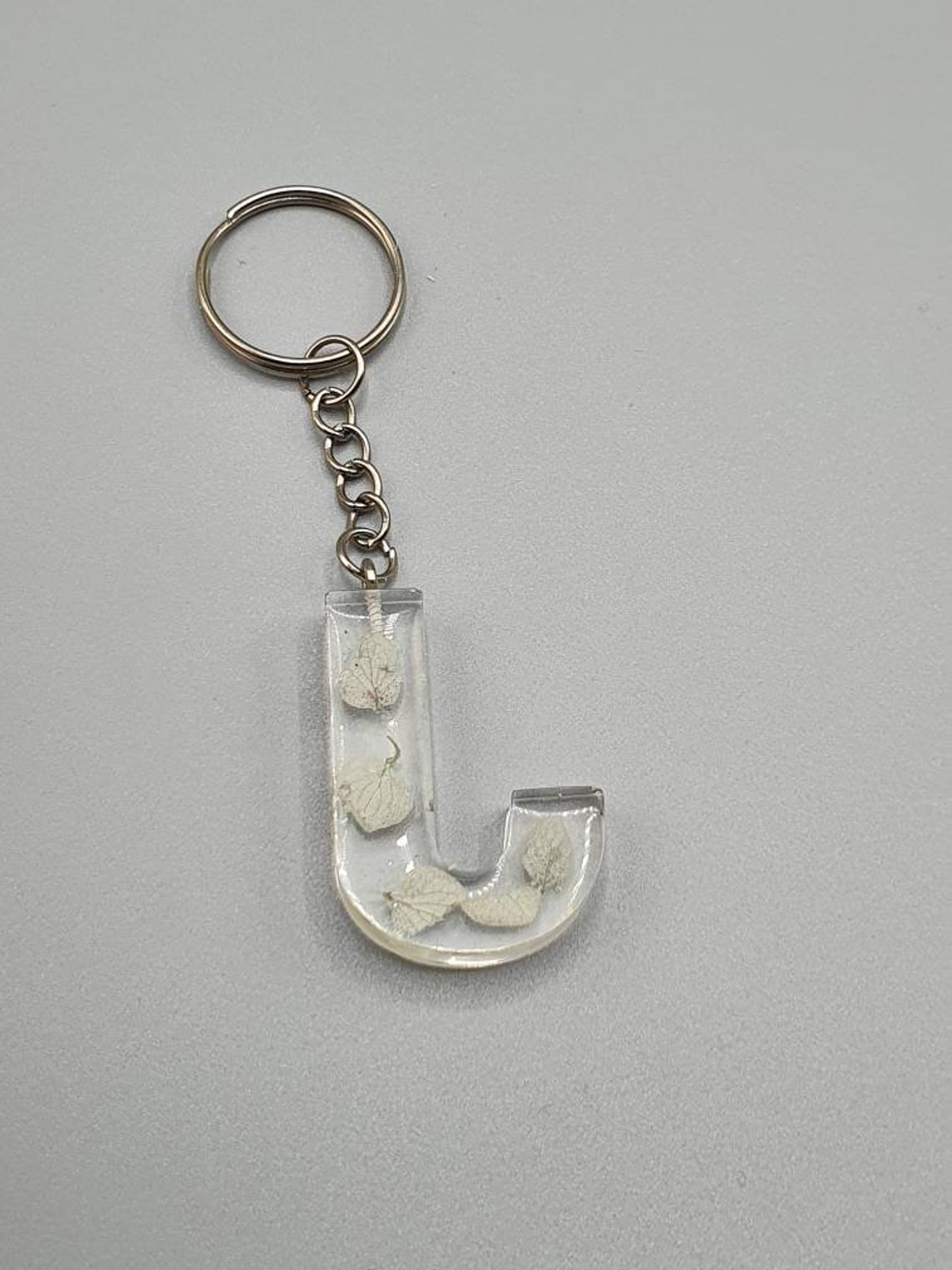 Resin Letter J Keychain/ Keyring/ Handbag Charm With Pressed Flower ...