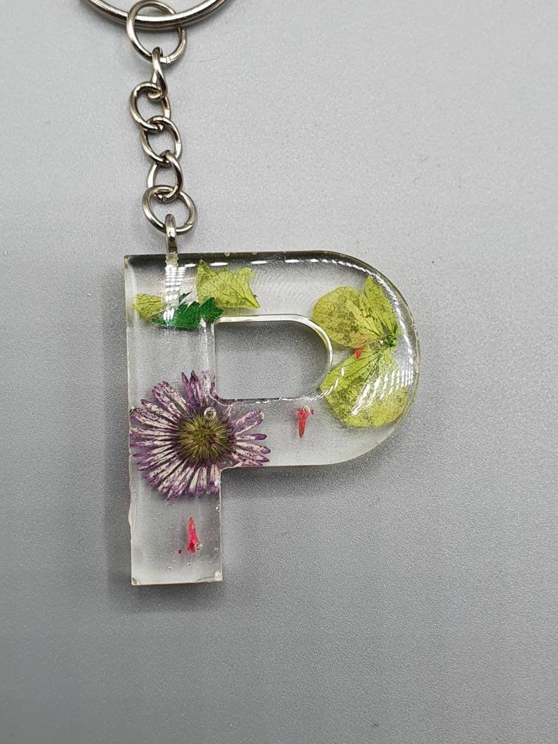Resin Letter P Keychain/ Keyring/ Handbag Charm With Pressed Flower ...