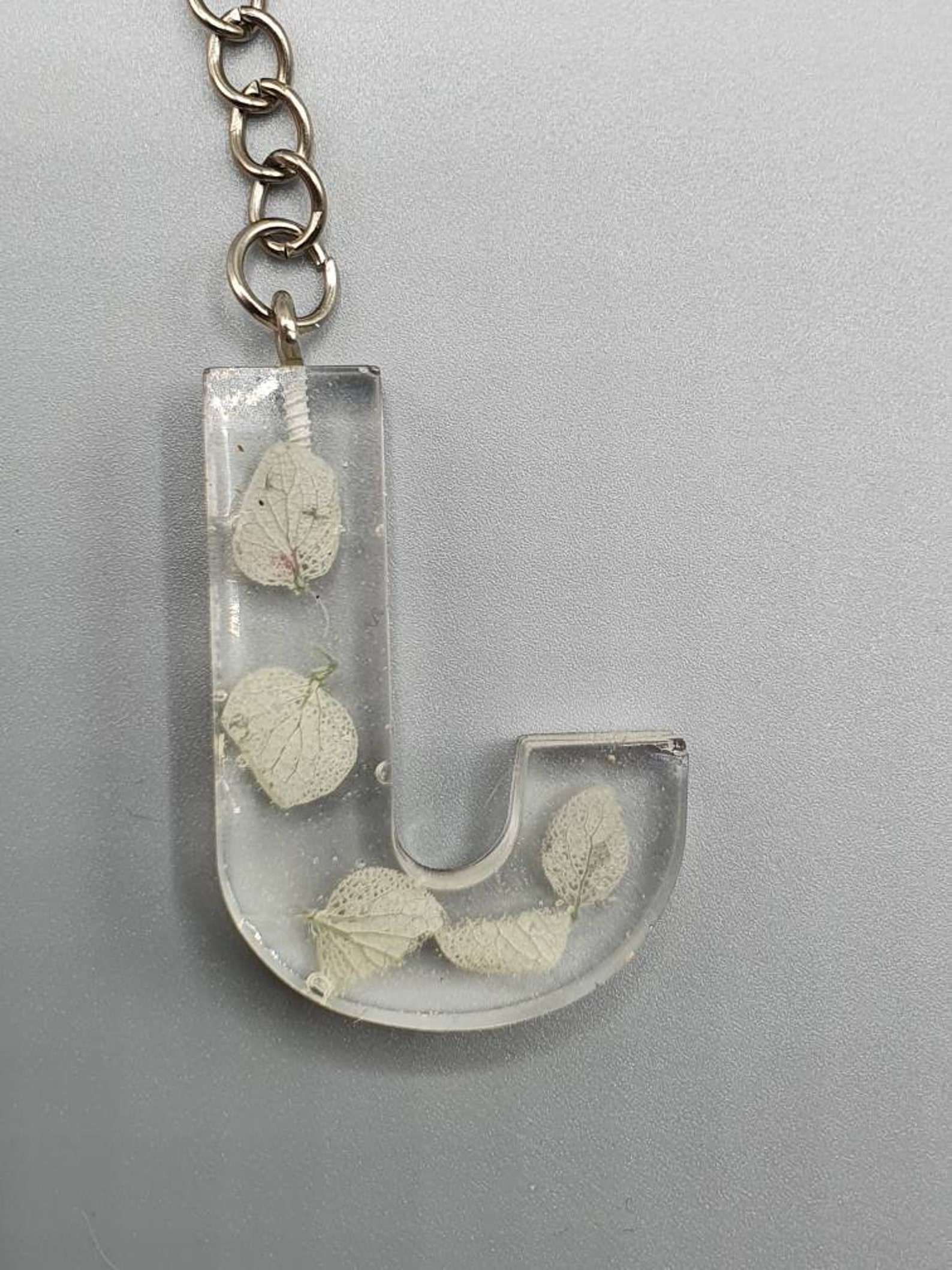 Resin Letter J Keychain/ Keyring/ Handbag Charm With Pressed Flower ...