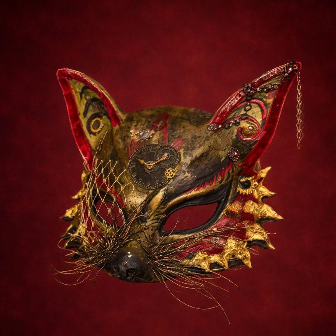 The Clockwork Familiar - Steampunk Cat Mask | Gold Gear Feline ...