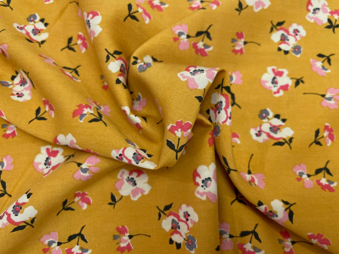 RAYON Mustard Floral Rayon Challis Sold by the Half Yard - Etsy