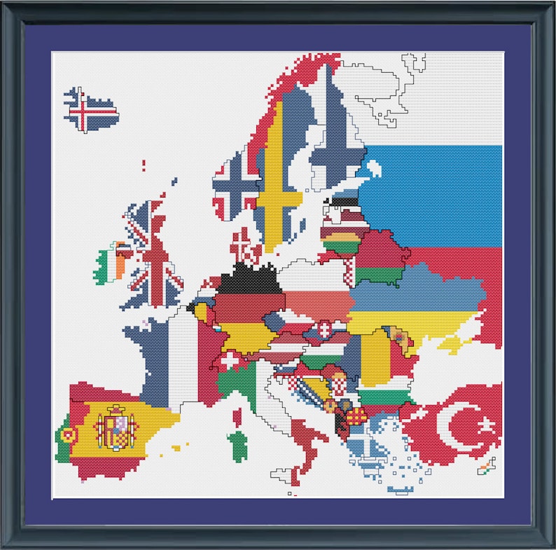 Europe in Flags Map - Cross Stitch Pattern - Etsy