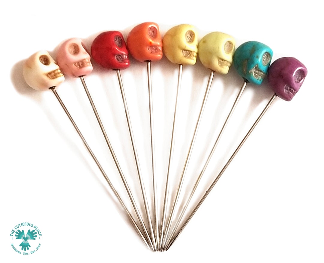 Color Stone Skull Sewing Pins | Handmade Quilting Pins - Etsy