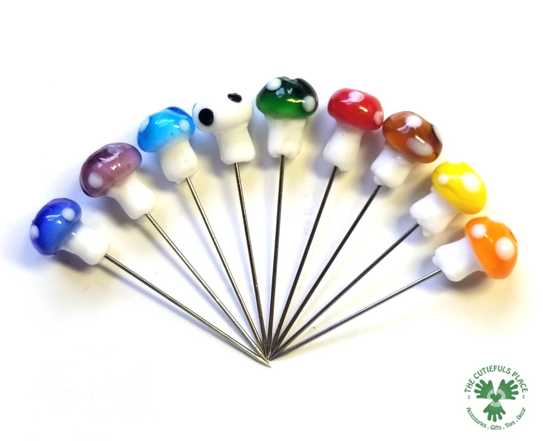 Lampwork Glass Mushroom Sewing Pins: Fairy Garden Decor - Etsy