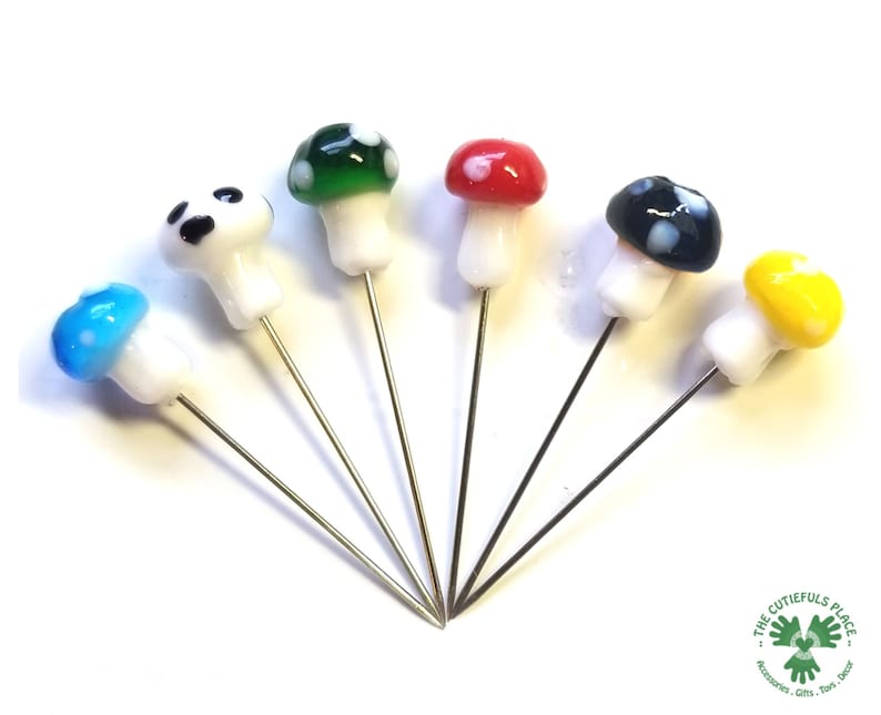 Lampwork Glass Mushroom Sewing Pins: Fairy Garden Decor - Etsy