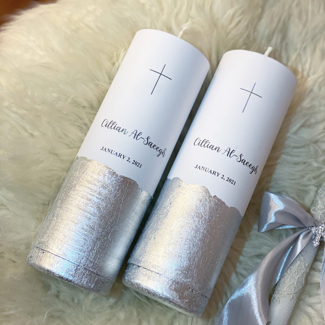 Customized Christening and Baptism Set of 2 Candles - Etsy
