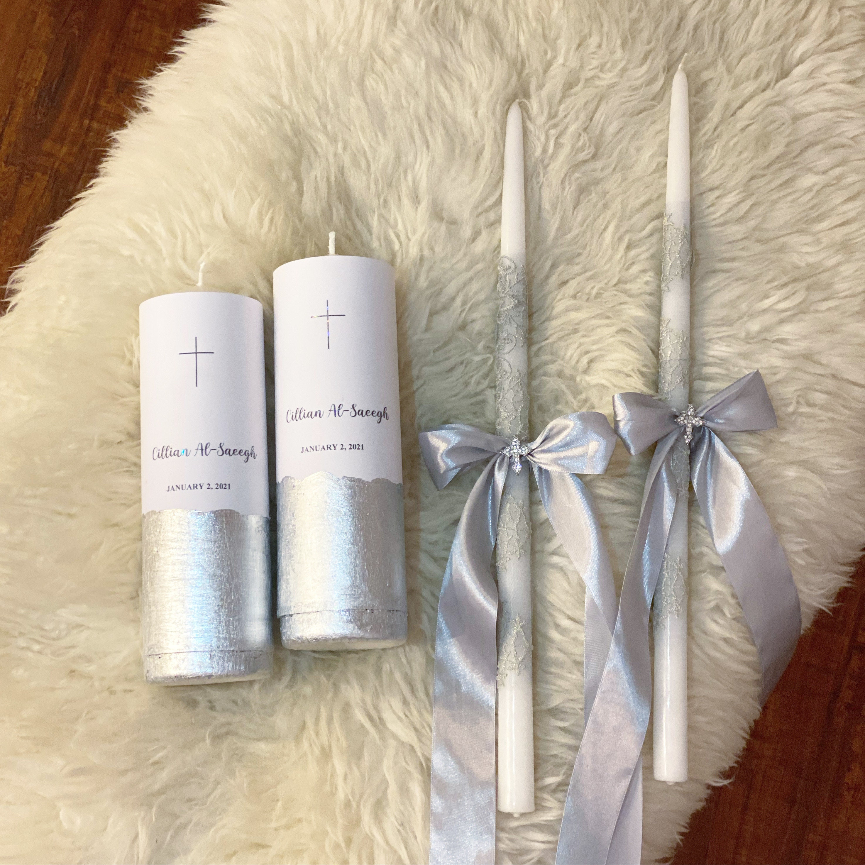 Customized Christening and Baptism Set of 2 Candles - Etsy