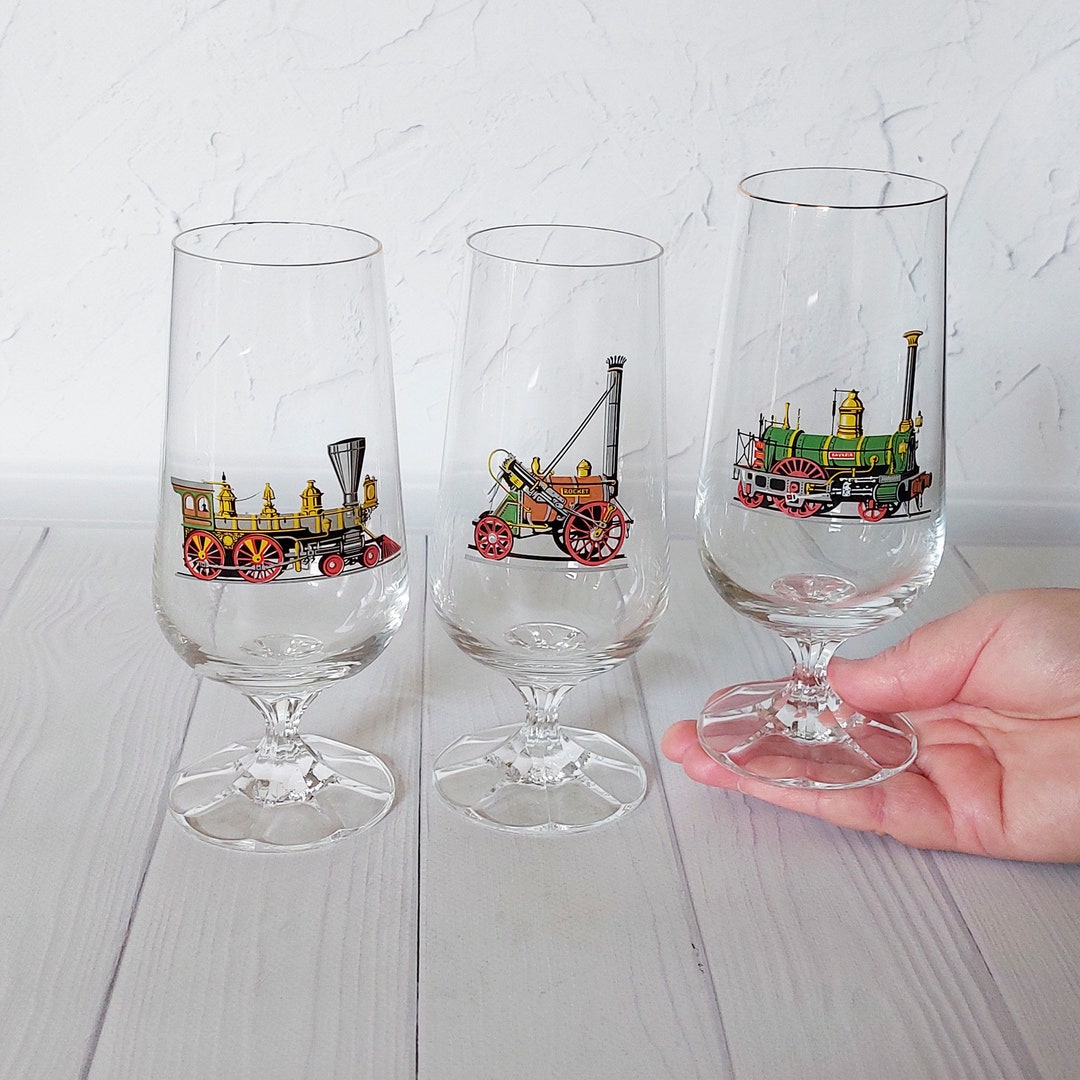 Vintage Steam Train Glasses Soviet Wineglass Tumbler Locomotive Goblet ...