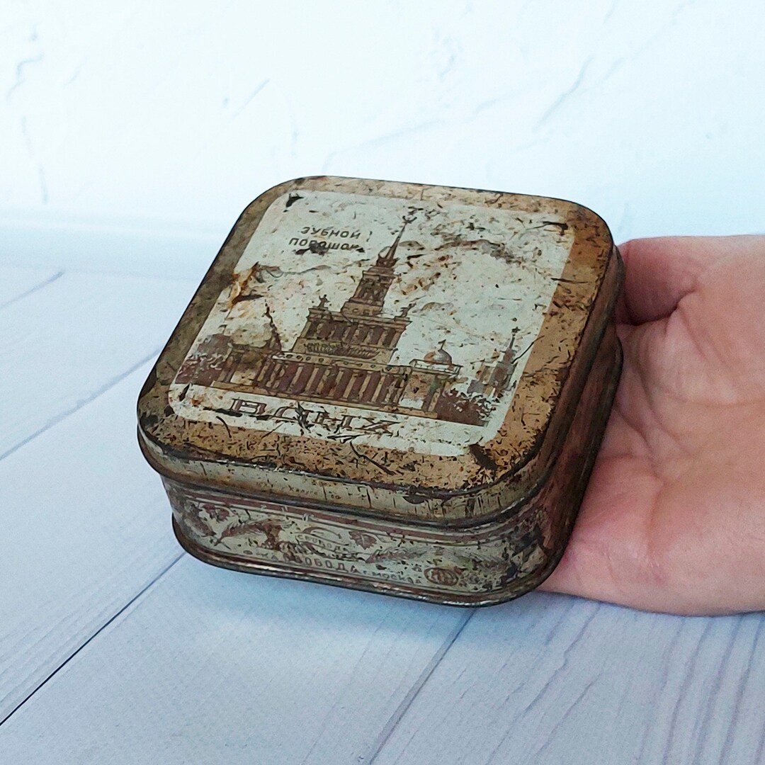 Old Tin Box Small Rusty Container Soviet Kitchen Box Storage Box ...