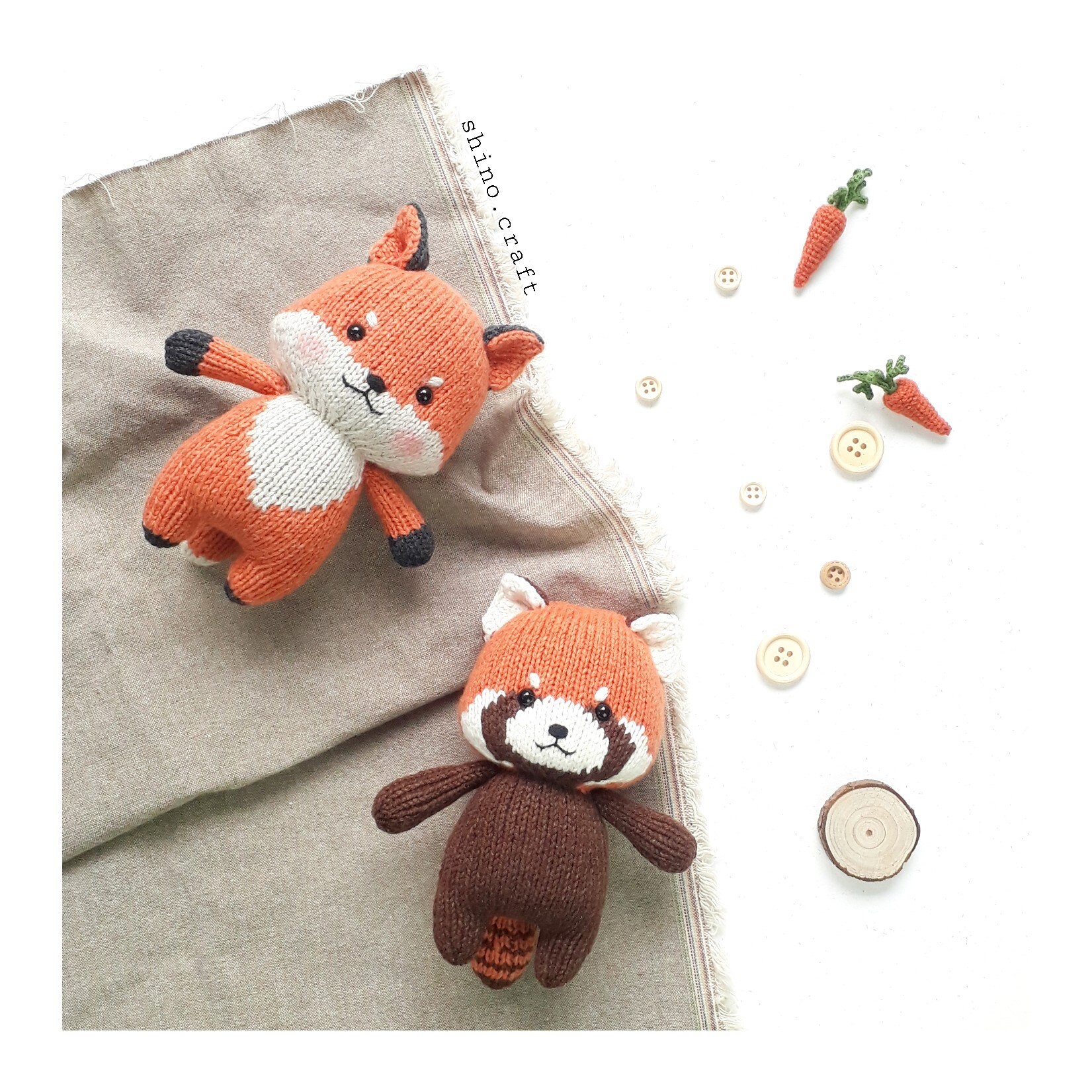 Knitting Pattern: Ichigo & Ringo Red Panda and Fox. | Etsy