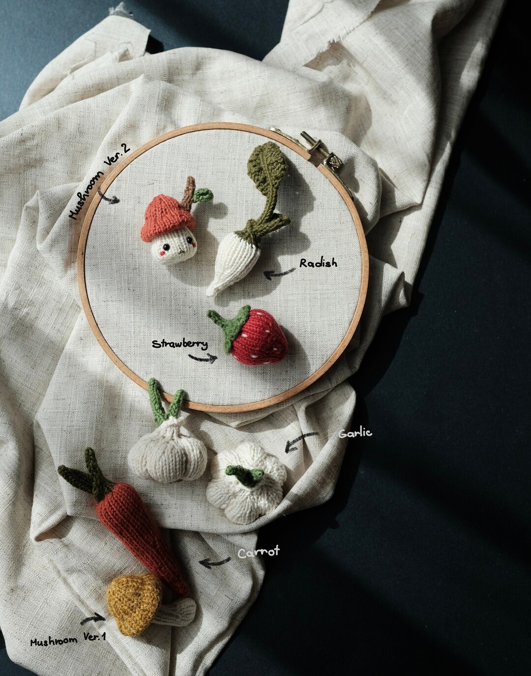 Knitting Pattern: Garlic, Strawberry, Radish,carrot, Mushroom. - Etsy