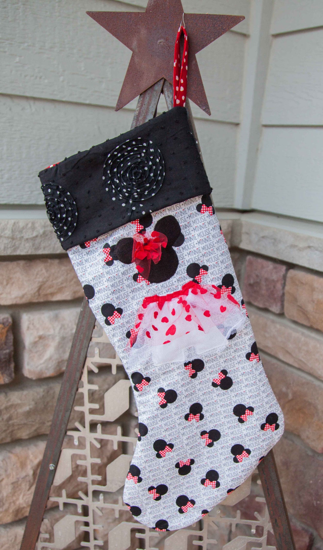 Child Christmas Stocking/minnie Mouse Christmas Stocking With Applique ...