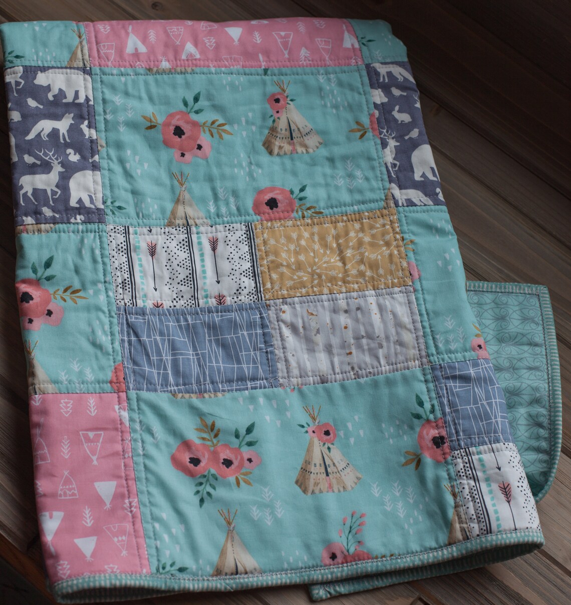 Modern Tribal Baby Quilt Boho Floral Baby Quilt Baby | Etsy